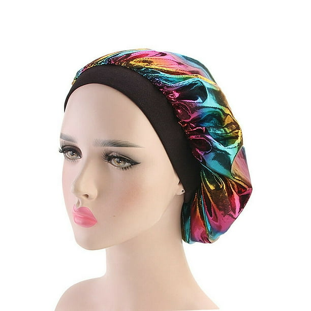 Women Satin Night Sleep Cap Hair Bonnet Hat Silk Head Cover Wide ...