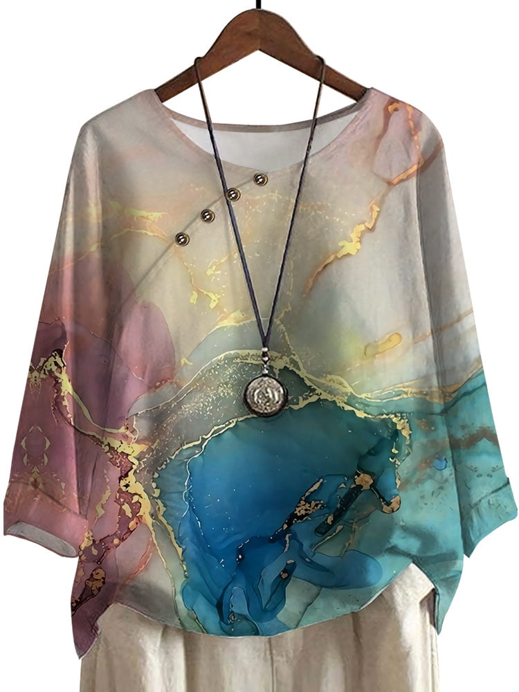 CLOOCL Women Oversized Blouse Marble Graphics 3D Printed Long Sleeve ...