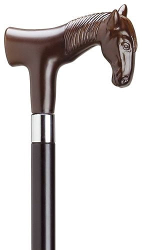 Walking Cane Brown Molded Horse Head Fritz Handle on black maple shaft ...