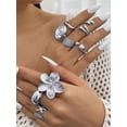 7pcs Silver Tone Thick Layered Ring Set With Flower Shell Spiral & Mesh ...