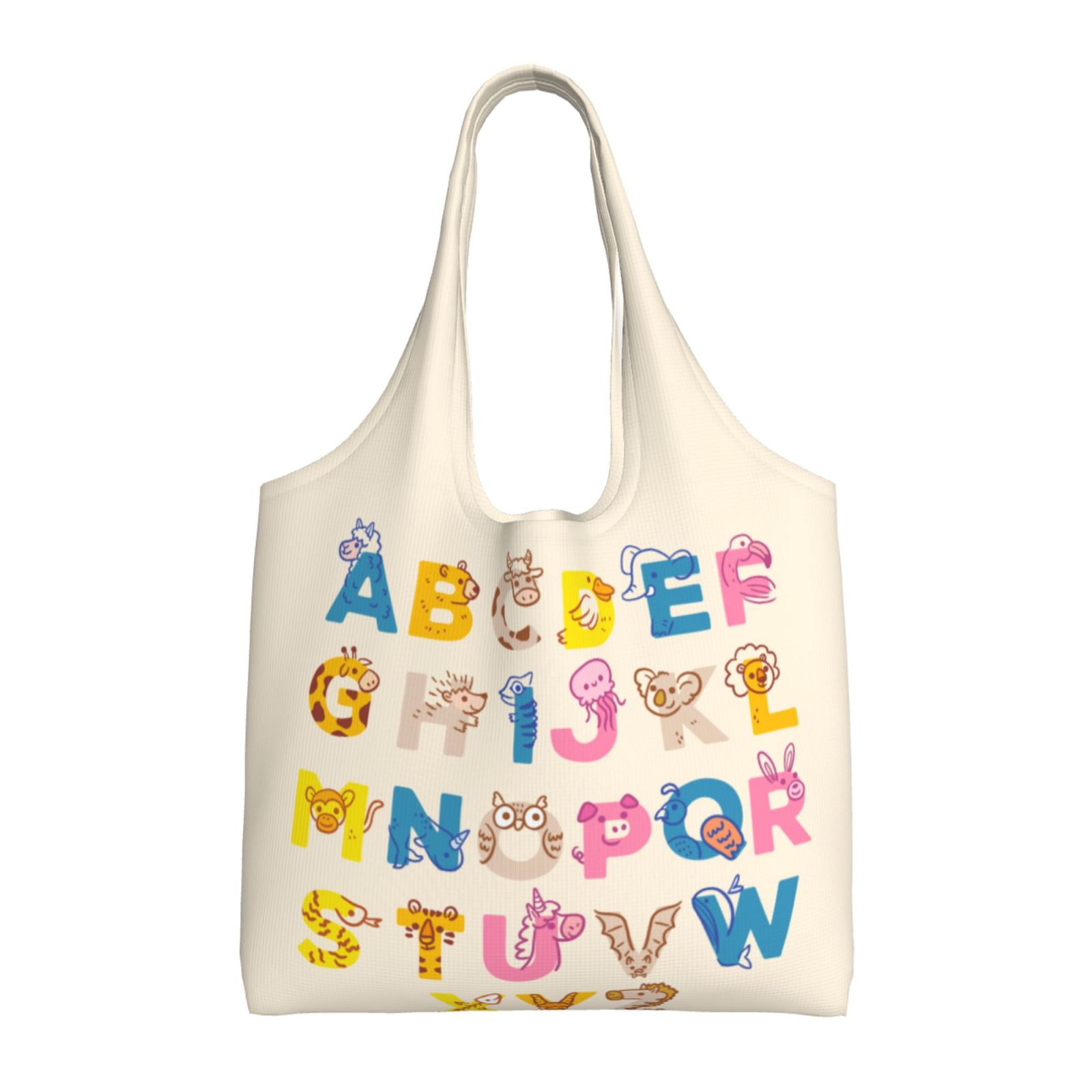 XMXT Canvas Tote Bag for Women, Cartoon Alphabet Animal Printing Large ...