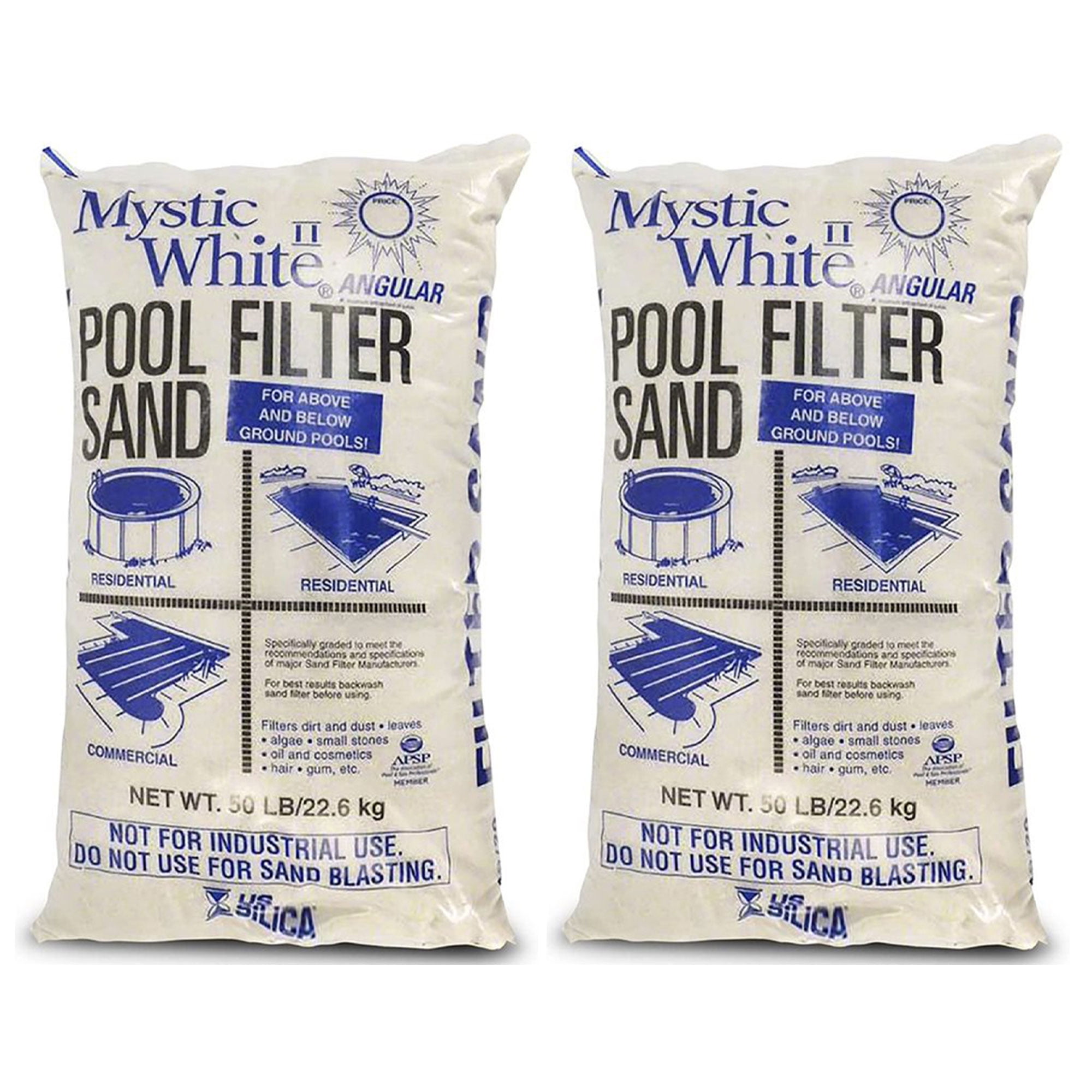 U.S. Silica 50lbs Mystic White II Swimming Pool Filter Sand, White (2 ...