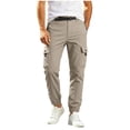 Ceisia Men Belt Waist Multi Pocket Cargo Joggers Cuffed Ankle Solid ...
