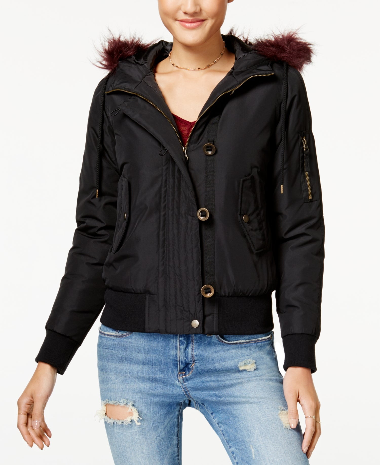 American Rag Junior Girls Faux Fur Trim Bomber Jacket - Walmart.com
