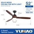 52 Inch Farmhouse Ceiling Fan with Light,3 Brown Solid Wood Blades with ...