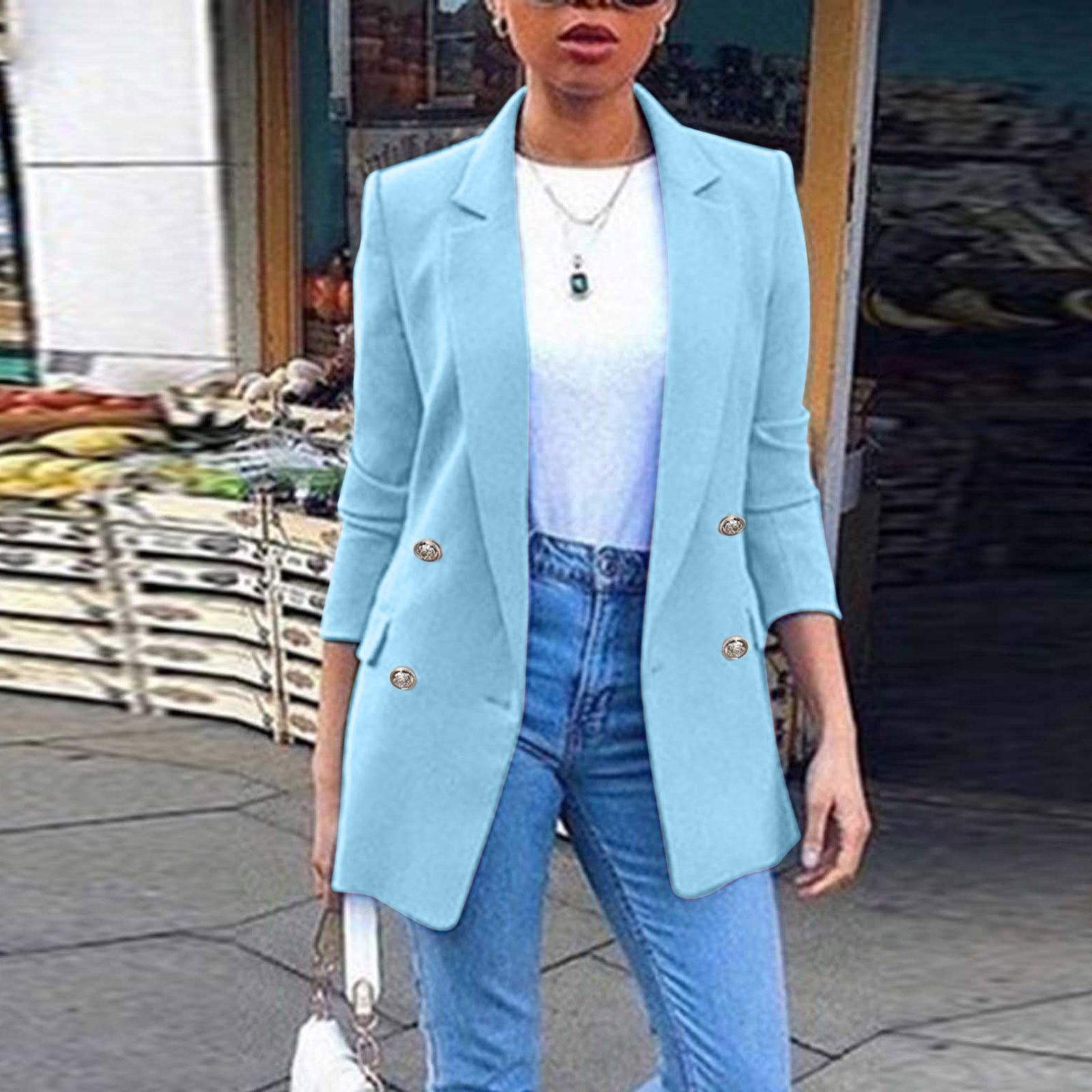 Outfmvch blazer jackets for women Casual Pocket Office Blazer Draped ...