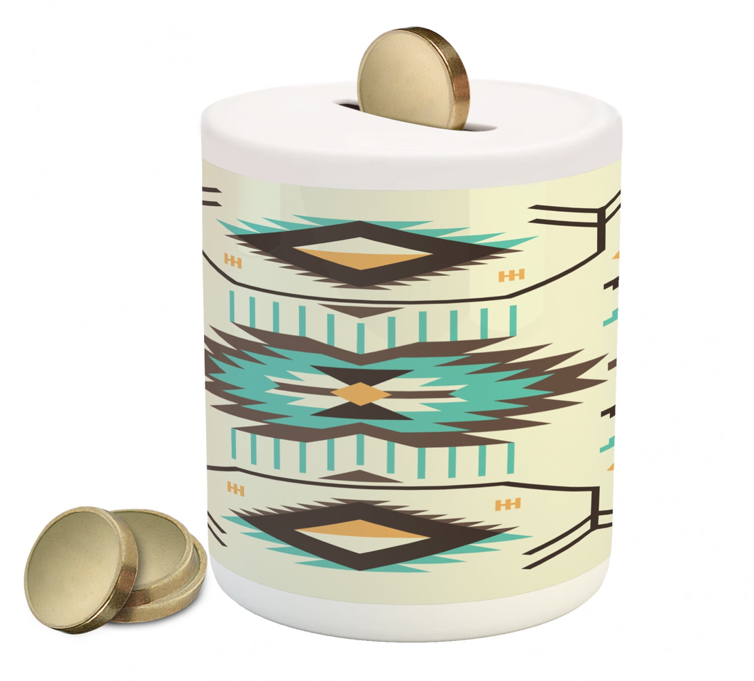 Southwestern Piggy Bank, Ethnic Illustration of a Zigzags Design ...