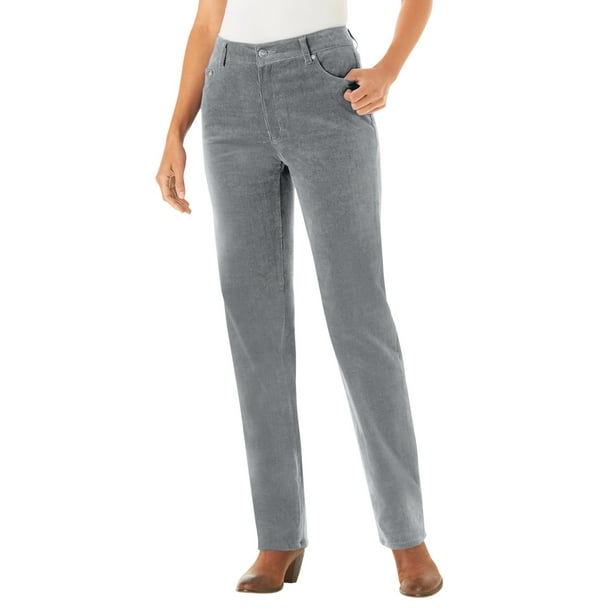 Woman Within Womens Plus Size Tall Corduroy Straight Leg Stretch Pant