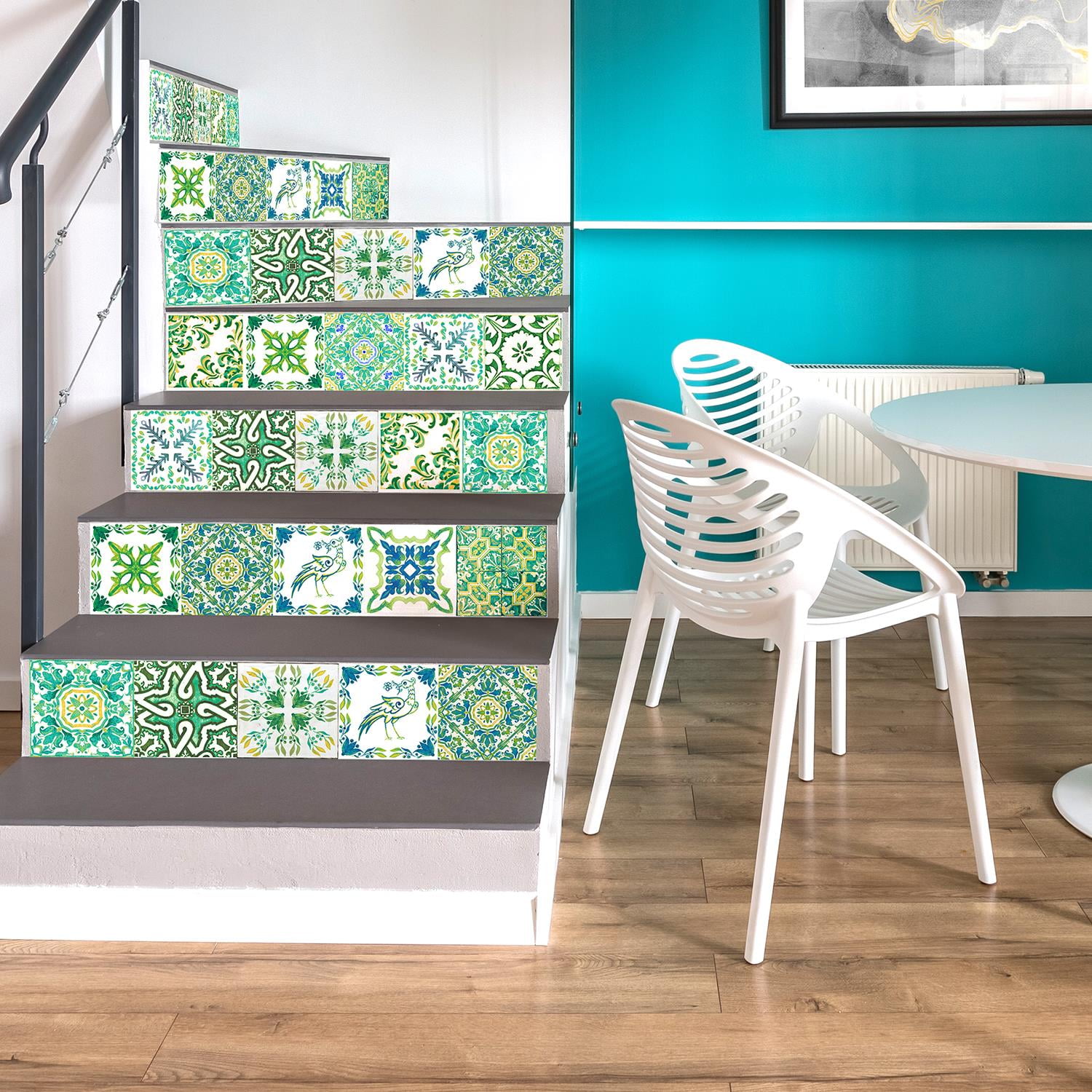 Walplus Peel and Stick Backsplash Turkish Green Mosaic Wall Tile Decals ...
