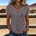 Ahabrexf Short Sleeve Button Up Shirt for Women V Neck Loose Fit Casual ...