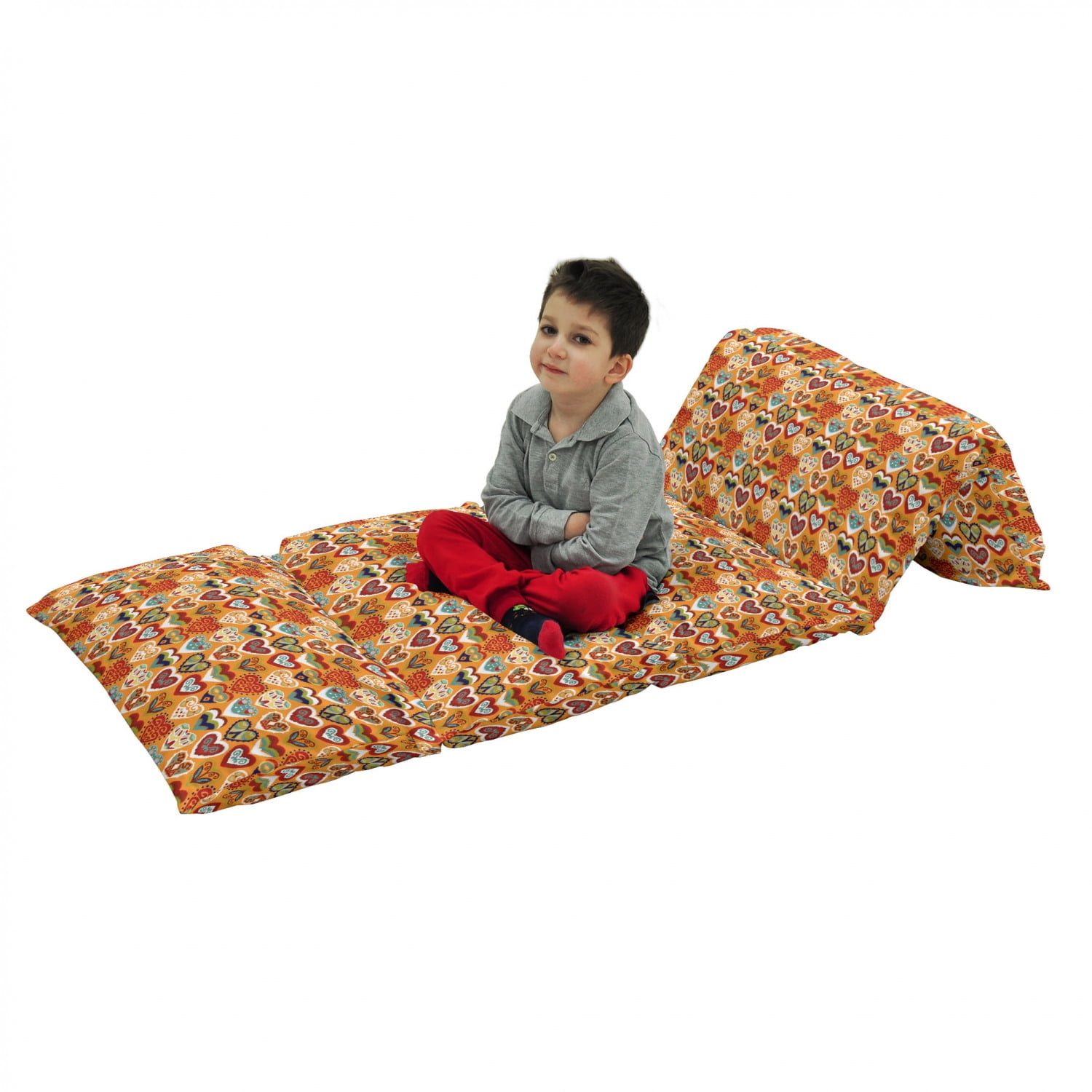 Spanish Floor Pillow Lounger Cover, Ethnic Heart Shapes Colorful and ...