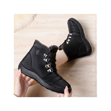 Woobling Women Warm Ankle Booties Plush Lined Winter Boot Casual Snow ...