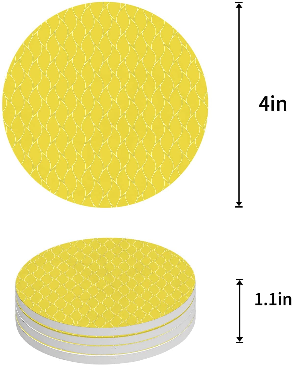 ZHANZZK Yellow Waves Texture Set of 6 Round Coaster for Drinks ...