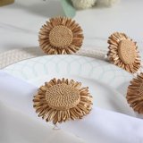 Woven Sunflower Napkin Rings Set of 6, Handmade Faux Daisy Napkin Ring ...