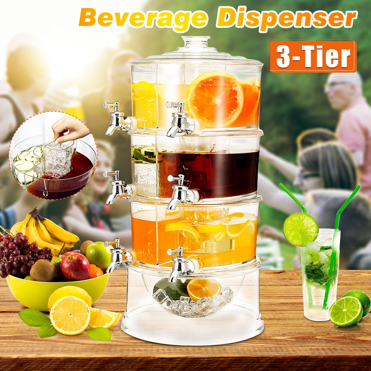 Acrylic Beverage Dispenser, 3 Tiers Cold Drink Juic Dispenser Clear ...