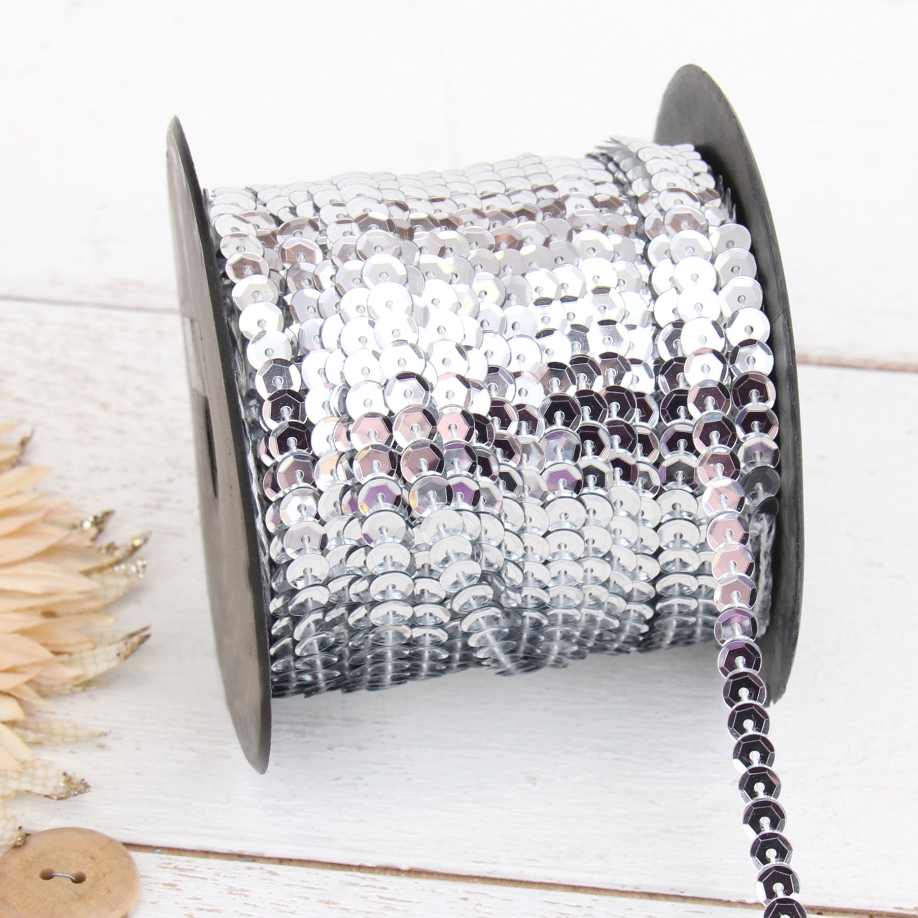 Threadart 6MM Sequin String - 80 Yard Roll - Silver - For Crafting ...