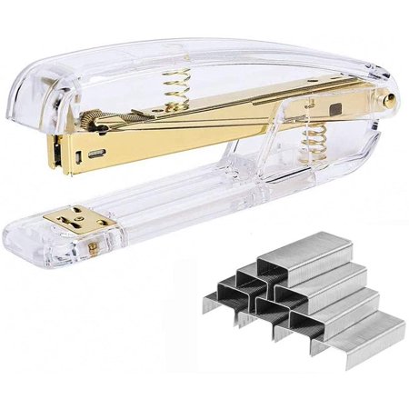 Gold Stapler with Staples 1000 Pieces, 25 Pages Capacity, Acrylic Clear ...