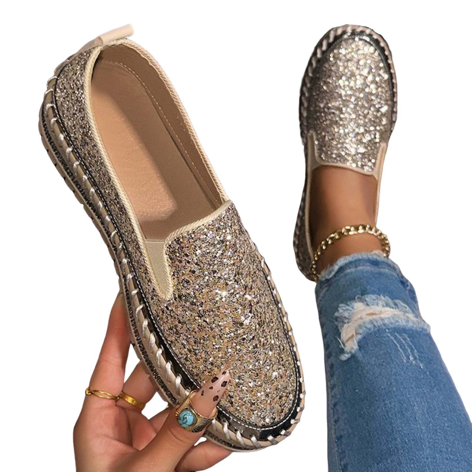Click here for Hinvhai Womens Rhinestones Glitter Slip On Sneaker... prices