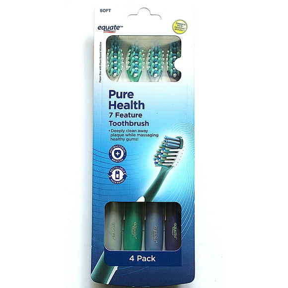 Equate Pure Health, Adult, Manual Soft Bristle Toothbrush with Tongue ...