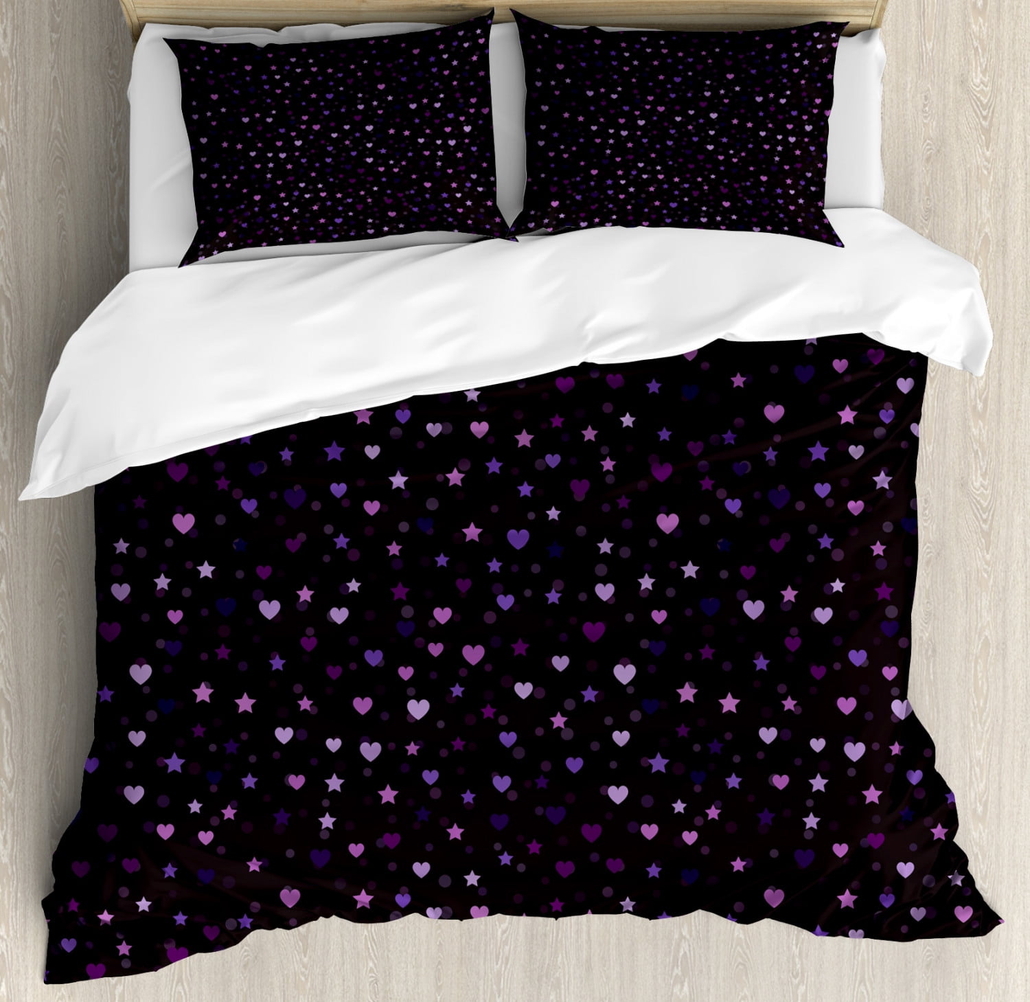 Stars Duvet Cover Set King Size, Colorful Hearts and Stars Pattern with ...