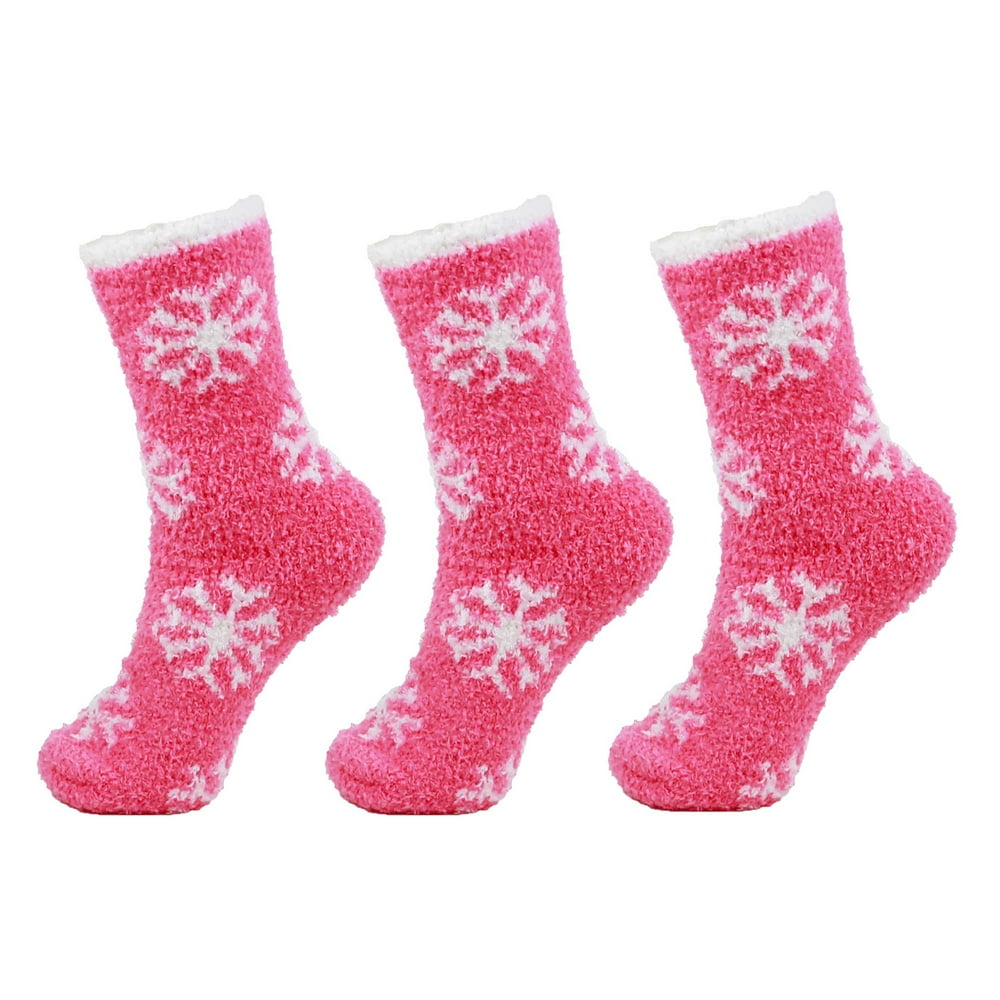BambooMN - BambooMN - Fuzzy Snowflake Socks - 04 Hot Pink - 3prs ...