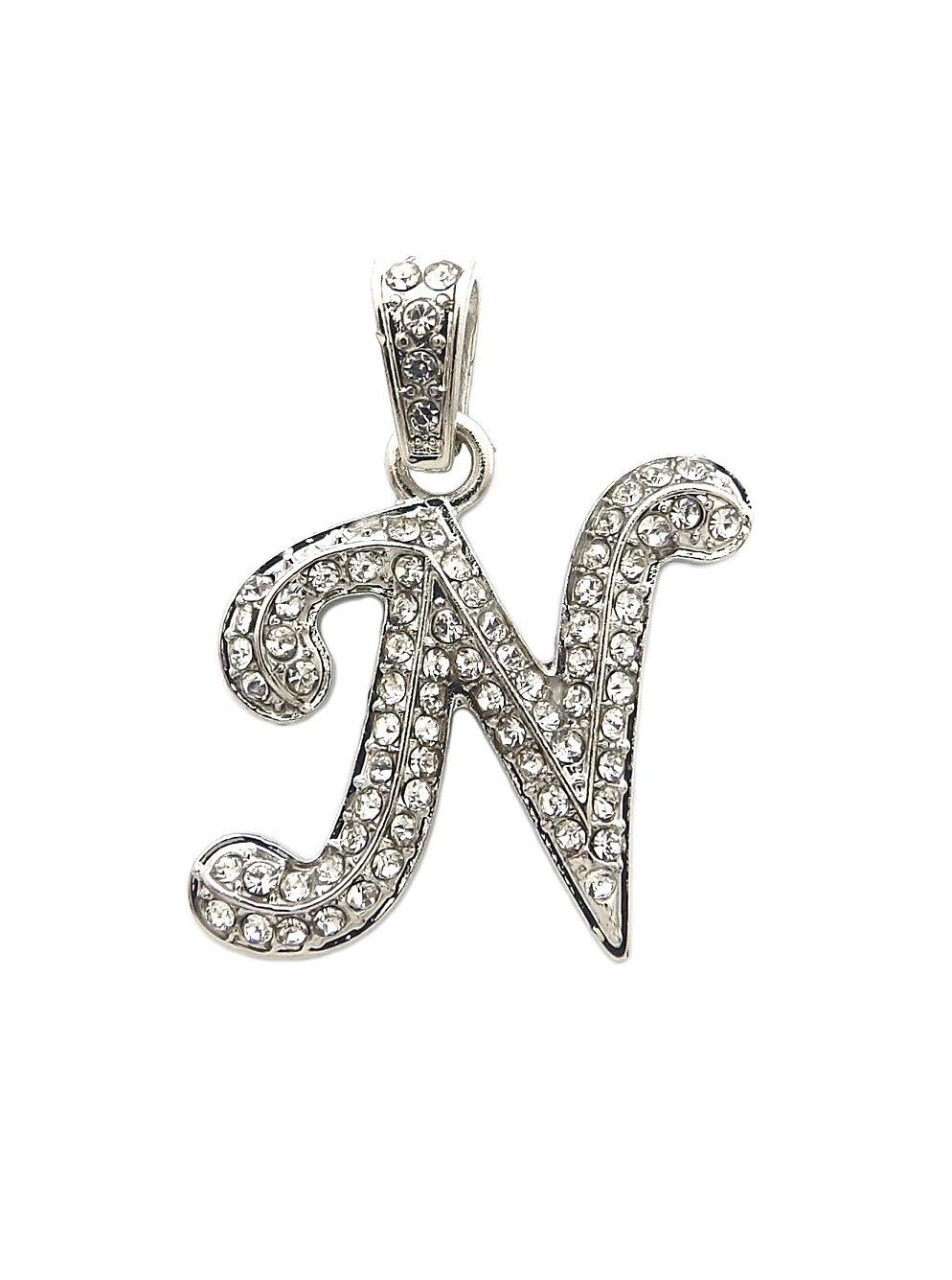 Stone Stud Cursive Letter Initial Pendant For Necklace in Silver-Tone ...