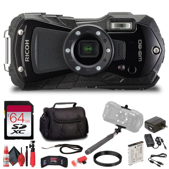 Ricoh WG-80 Waterproof Digital Camera (Orange) with 64GB Extreme Pro SD ...