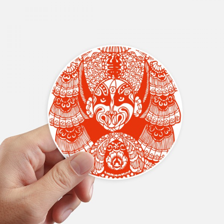 Red Beijing Opera Head Paper-cut Sticker Round Wall Suitcase Laptop ...