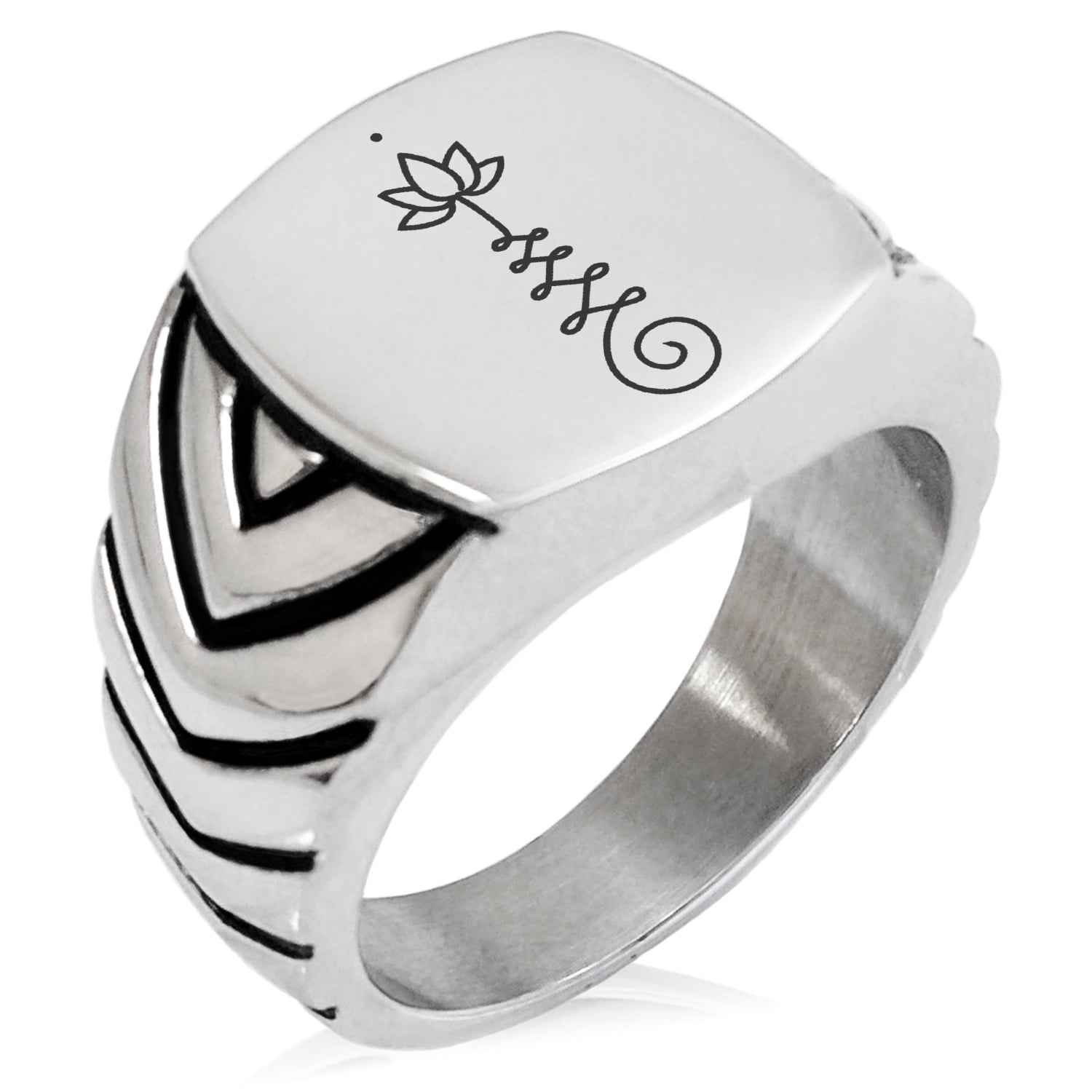 Stainless Steel Sacred Lotus Unalome Chevron Pattern Biker Style ...
