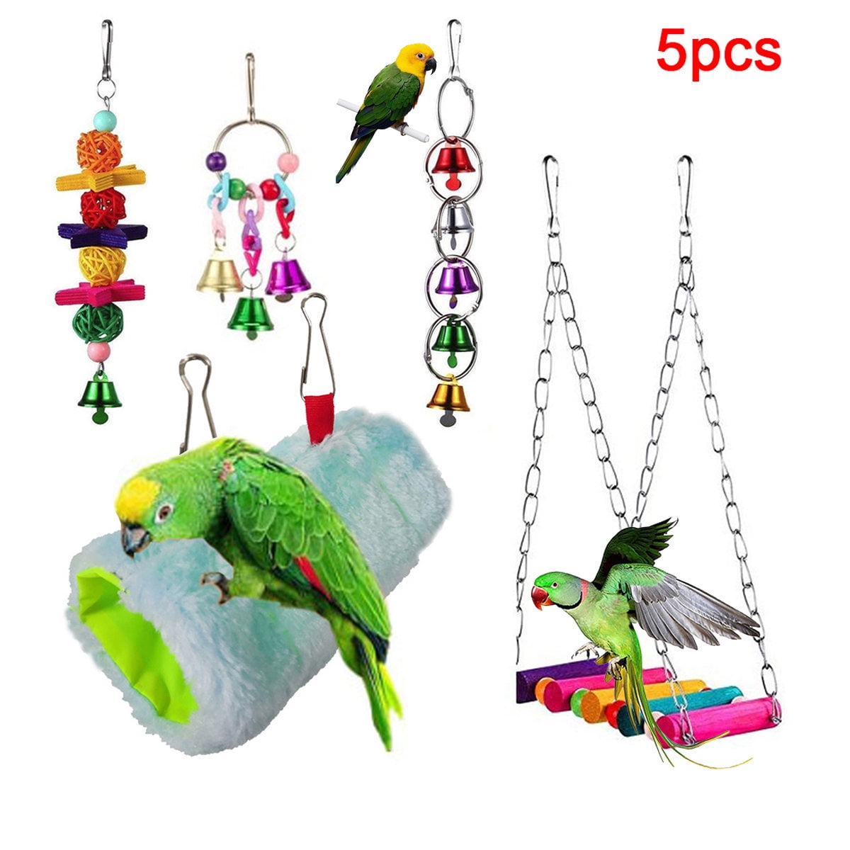Pet Enjoy 5Pcs Bird Swing Chewing Toys,Parrot Hanging Swing Nest ...