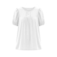 Antinious Women Round Neck Short Sleeve Puff Sleeve Chest Ruched Loose ...