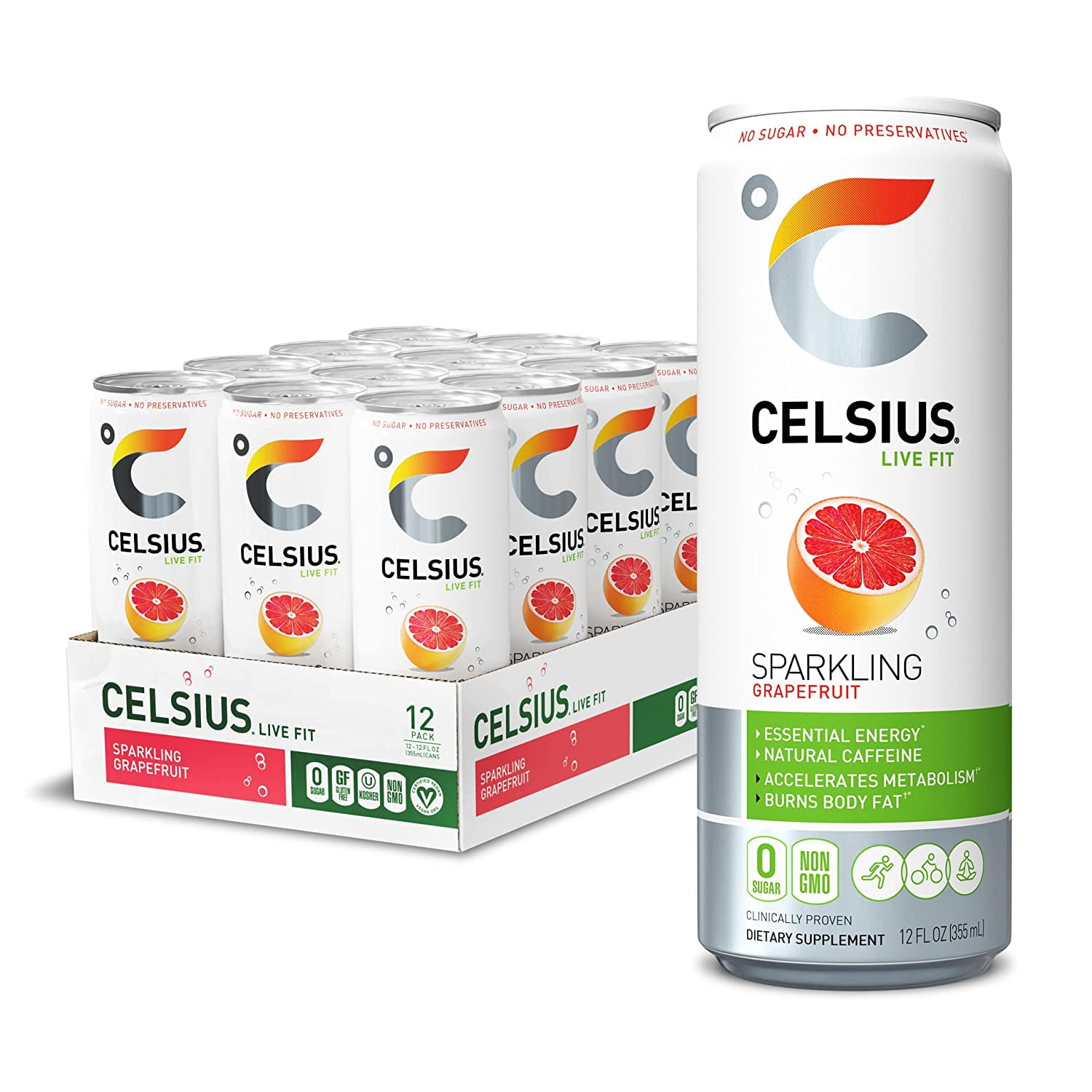 CELSIUS Sweetened with Stevia Sparkling Grapefruit Fitness Drink, Zero ...