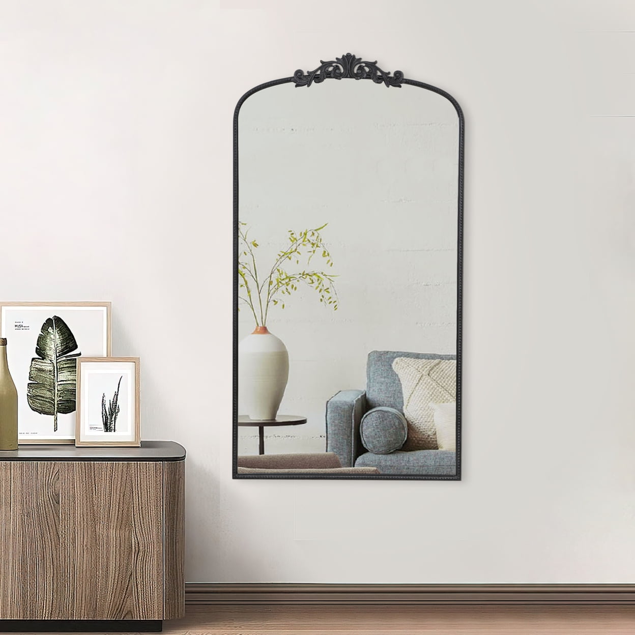 Kea 66 Inch Wall Mirror, Black Curved Metal Frame, Ornate Baroque ...
