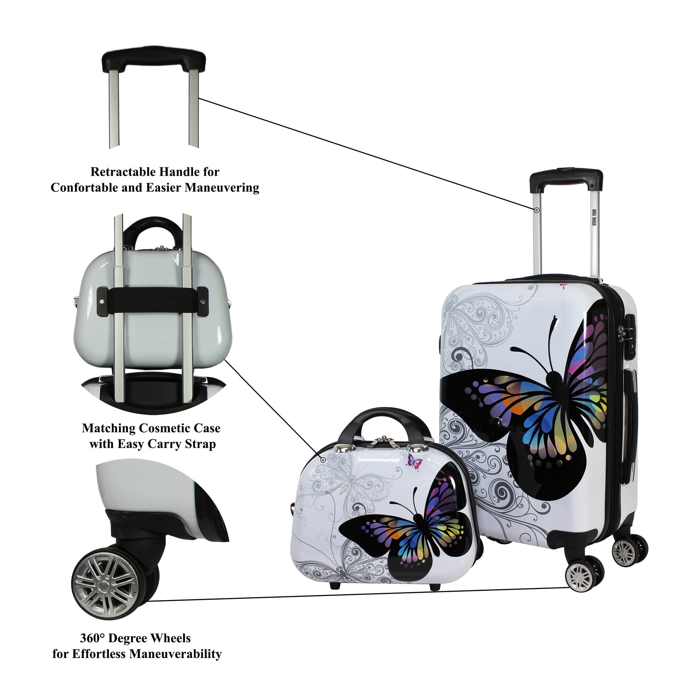 Buy World Traveler Butterfly 4-Piece Hardside TSA Locking Luggage Set ...