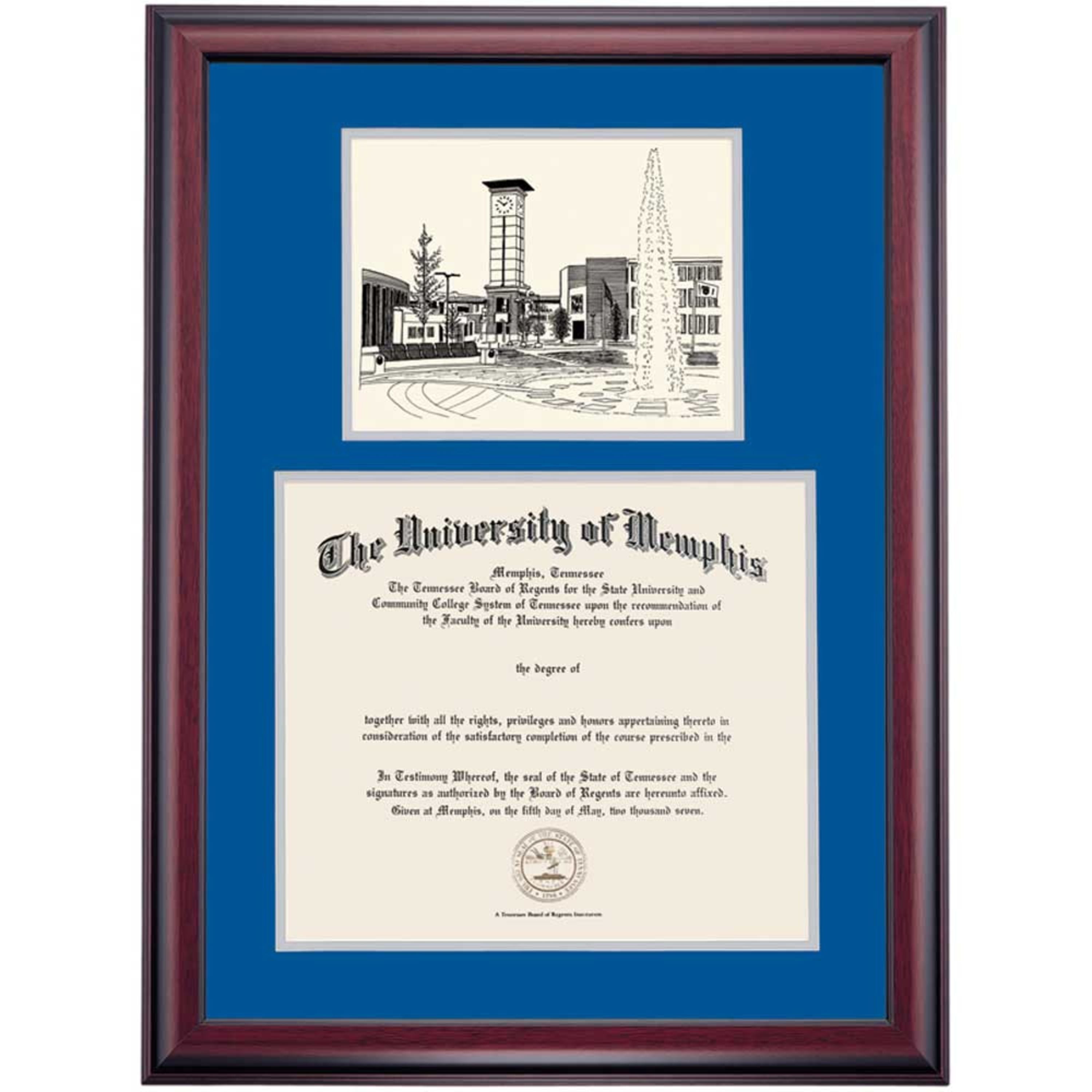 OCM Diploma Frame for University of Memphis, Royal Blue/Gray Mat with ...