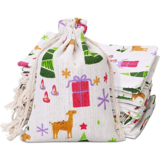 35 Pieces Christmas Drawstring Gift Bags Reusable Burlap Bags Christmas ...