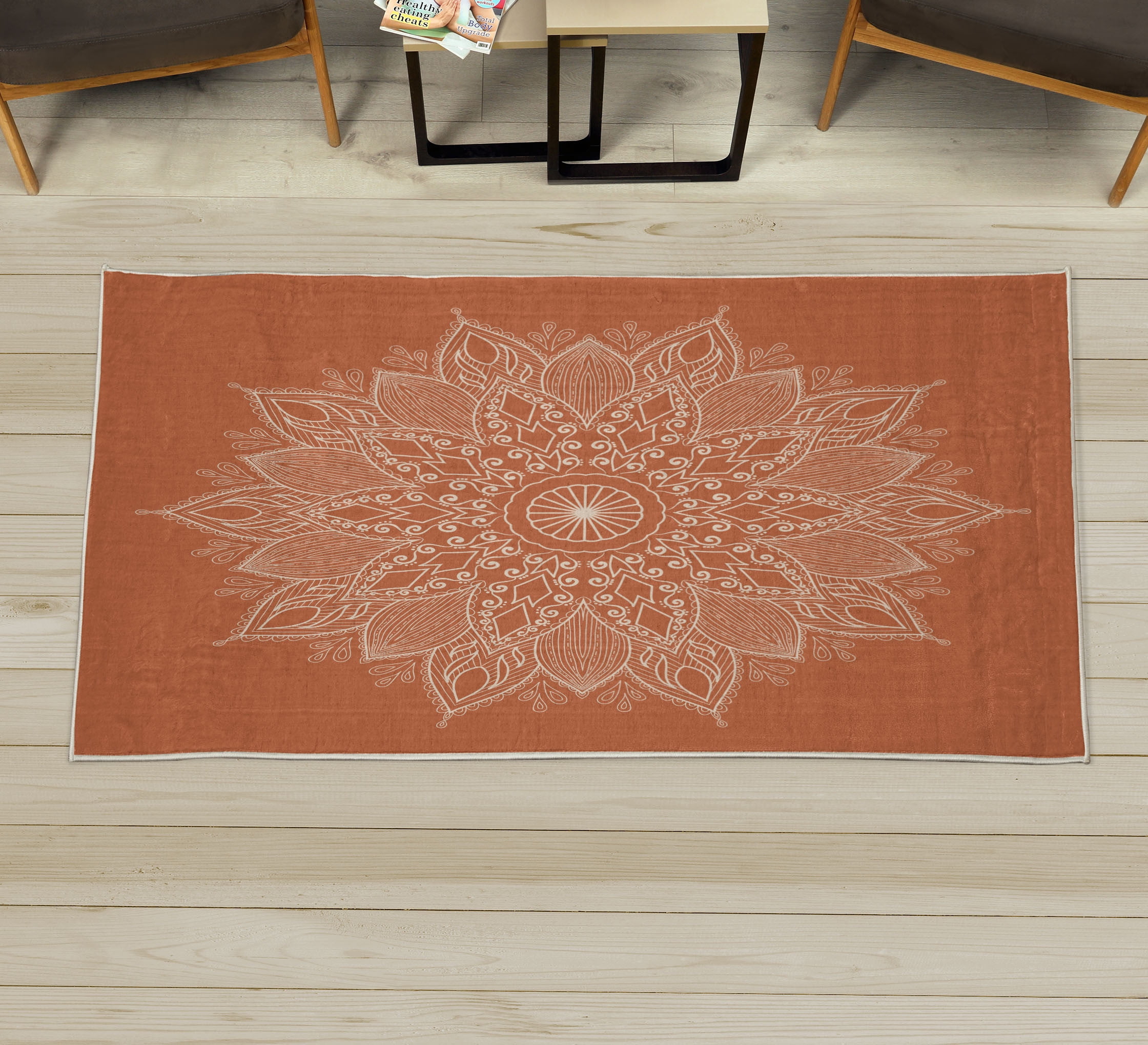 Mandala Decorative Rug, Lotus Inspired Flower Lace Circle Ornate Retro ...