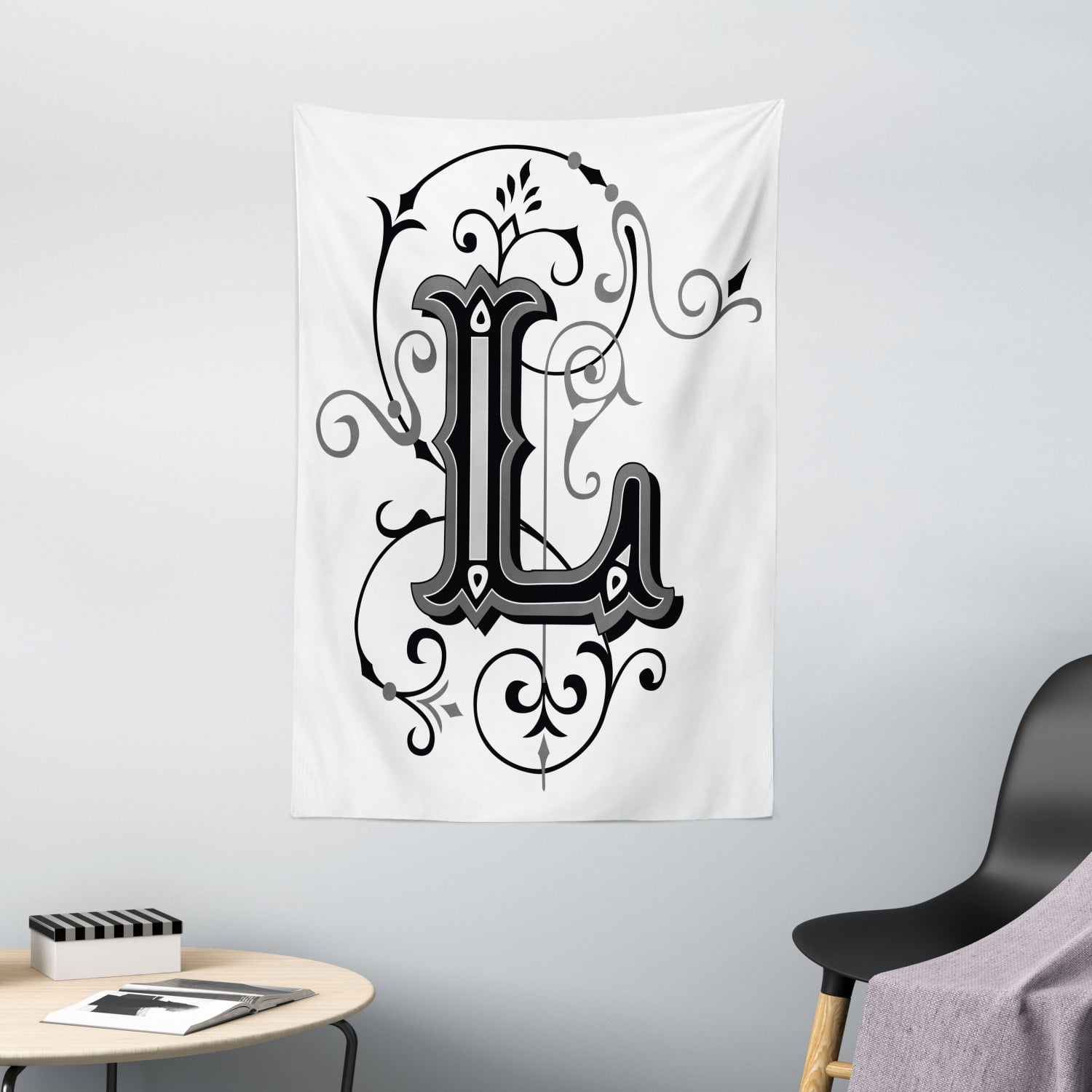 Letter L Tapestry, Ornated Capital L Calligraphy Initials Alphabet ...