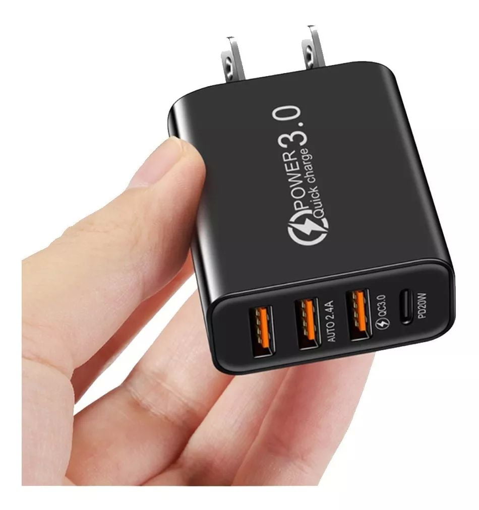 Cargador Turbo Universal Pared 4 Usb Tipo C Carga Rápida Negro Comerliv ...