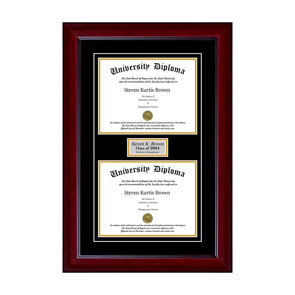Personalized Double Diploma Frame with Double Matting for 15" x 12 ...