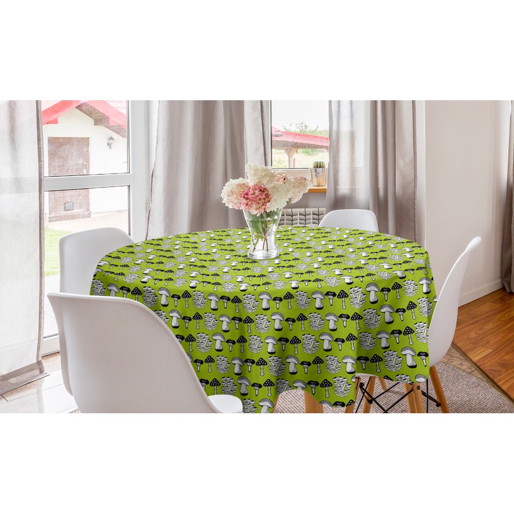 Forest Round Tablecloth, Woodland Theme Along Mushrooms Mother Nature ...