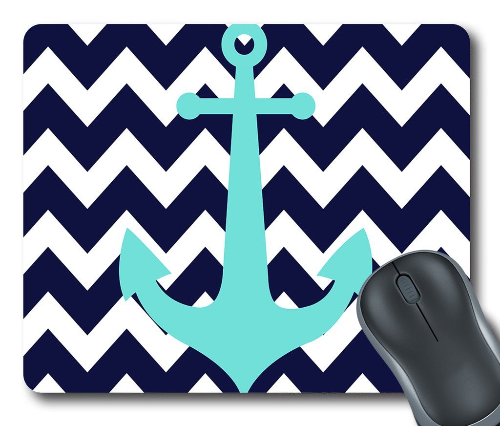 GCKG Navy Blue Chevron Nautical Anchor Mouse Pad Personalized Unique ...