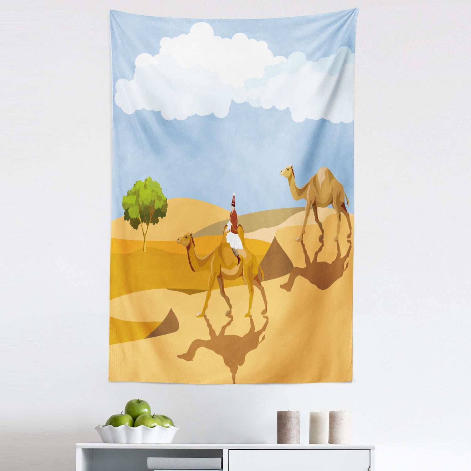 Oasis Tapestry, Woman in Traditional Clothes Riding a Camel in the ...