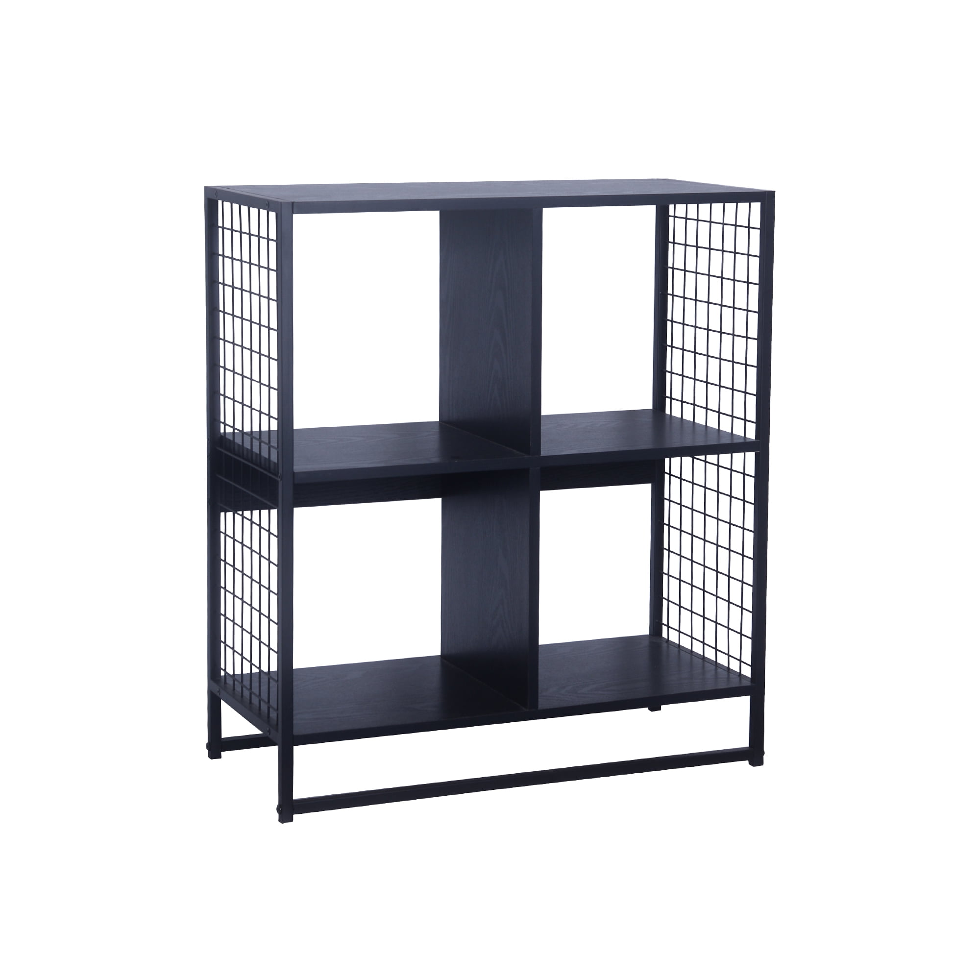 Household Essentials 4 Cube Storage Wall Unit with Wood Grain and Metal ...