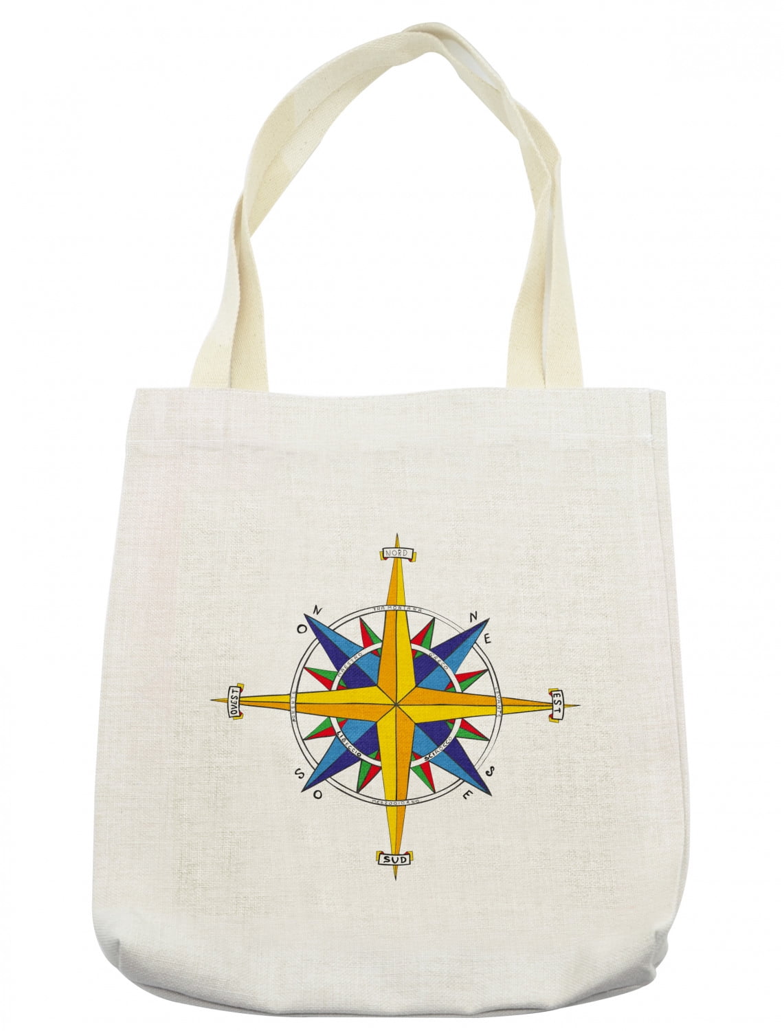 Compass Tote Bag, Colorful Vivid Design Windrose Marine Life Theme ...