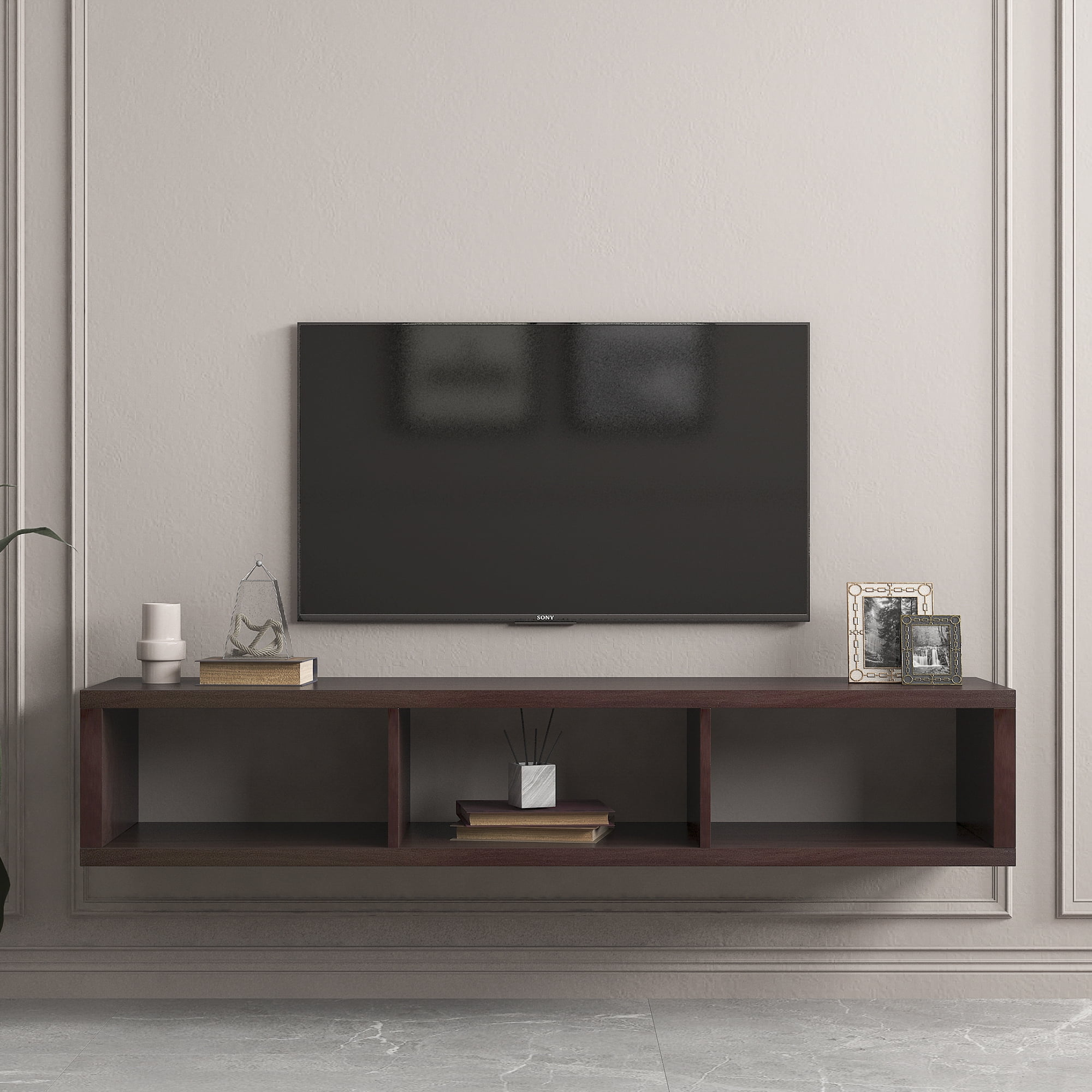 SUGIFT 60" Floating TV Console, Walnut - Walmart.com