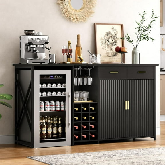 Coffee Bar Cabinet with Fridge Space, Mini Fridge Cabinet，Buffet ...