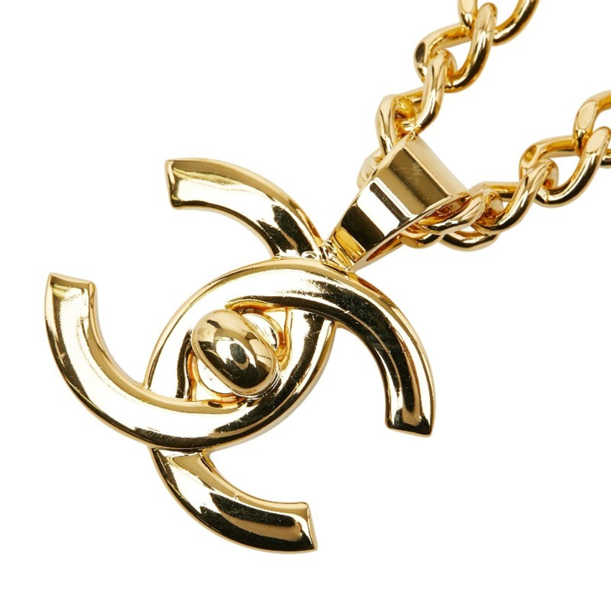 Pre-Owned Chanel Coco Mark Turn Lock Necklace, Gold Plated, Women's ...