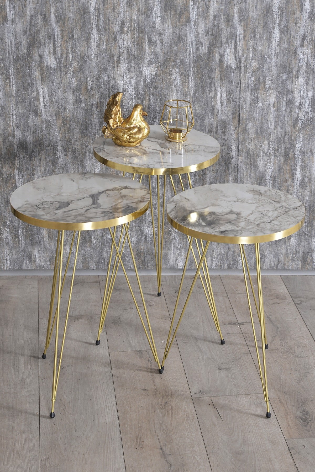 White Marble Nesting Coffee Tables 3 PCS,Round Side Table With Gold 3 ...