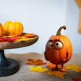Halloween Pumpkin Face Statue Resin Decor with Fabric Leaves - Scary ...